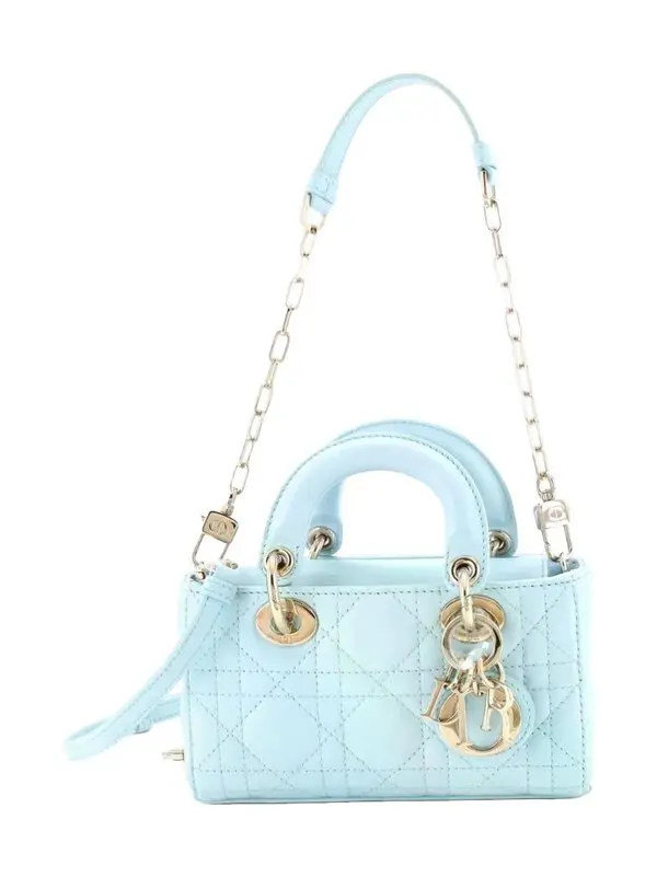 Dior Lady D-joy Cannage Quilt Lambskin Micro Satchel - Blue