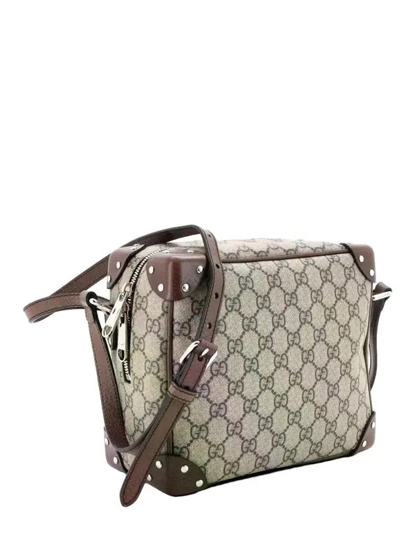 Gucci Trunk Shoulder Bag Gg Coated Canvas With Studded Leather - Brown