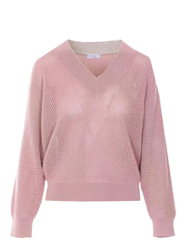 Brunello Cucinelli Long-sleeved V-neck Jumper - Pink