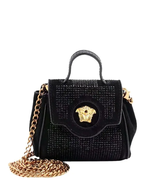 Versace La Medusa Crystal Embellished Micro Crossbody Bag - Black