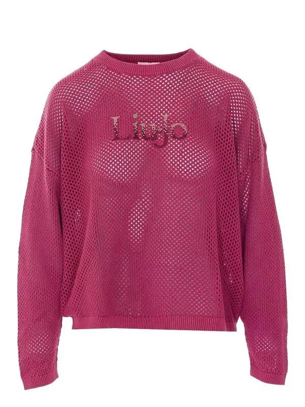 Liu Jo Strass Logo Crewneck Sweater - Pink