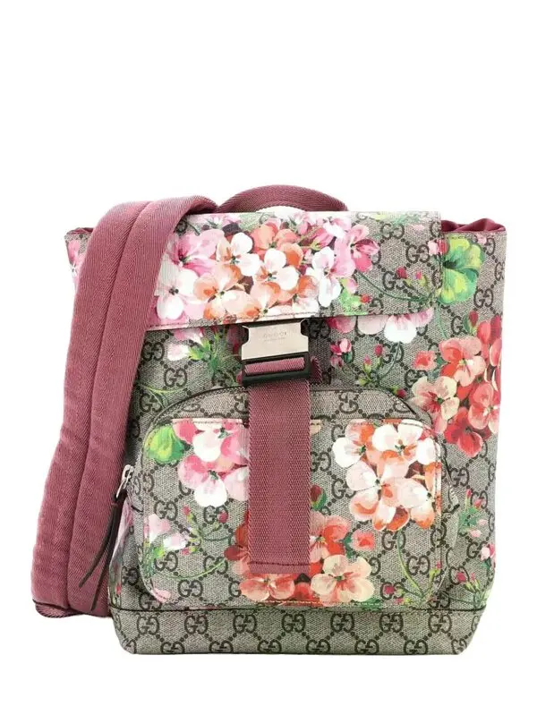 Gucci Buckle Blooms Print Gg Coated Canvas Small Backpack - Pink