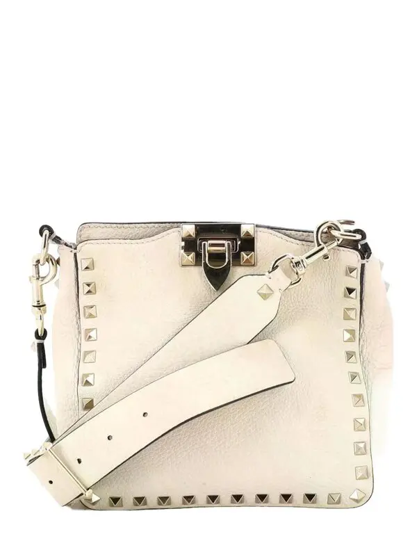Valentino Garavani Rockstud Flip Lock Leather Messenger Bag - White