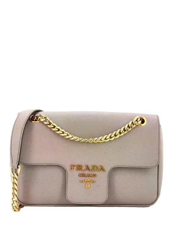 Prada Pattina Flap Shoulder Bag Saffiano Leather Small - Neutrals