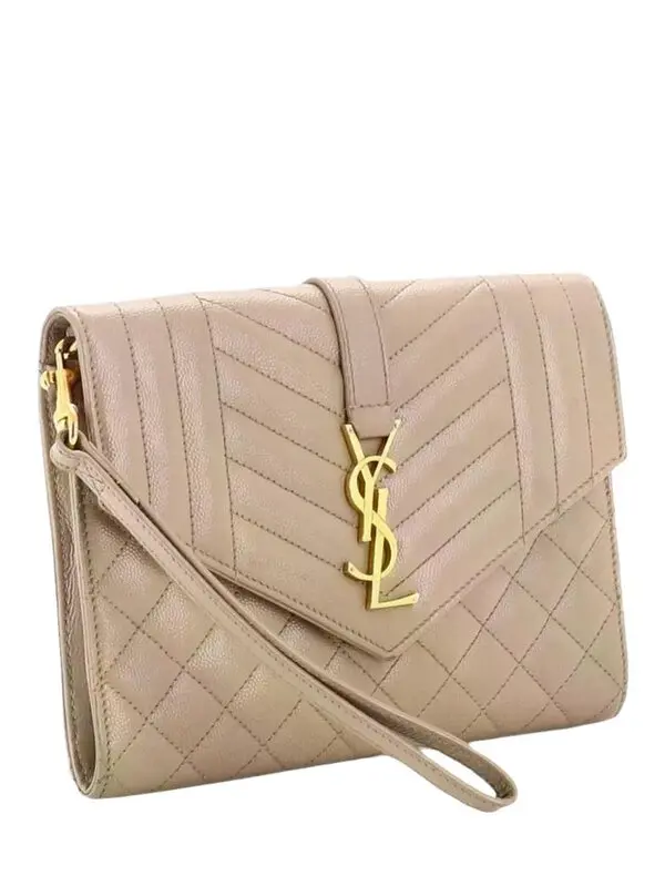 Saint Laurent Classic Monogram Envelope Wristlet - Neutrals