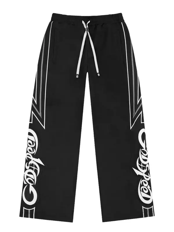 GODSPEED Drawstring Graphic Track Pants - Black