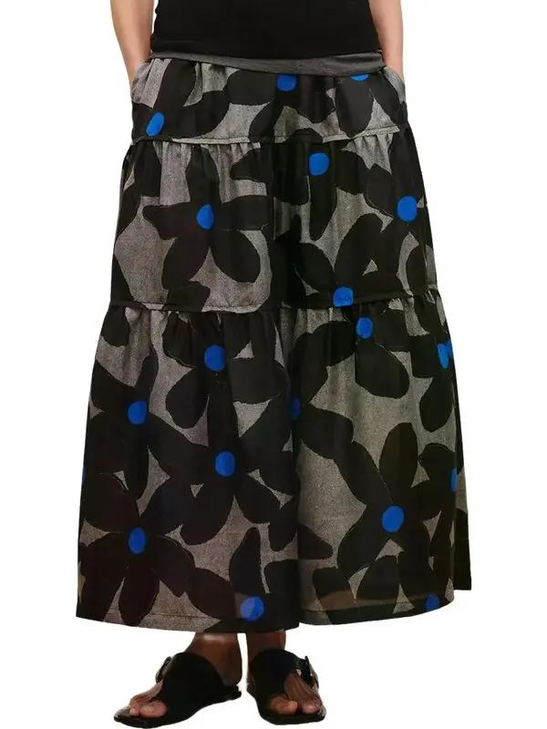 LESS Floral-print A-line Skirt - Grey