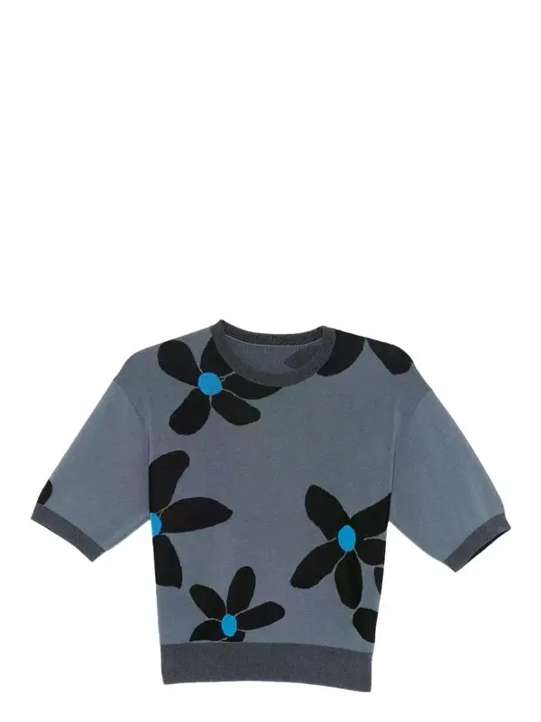 LESS Floral-embroidered Crewneck T-shirt - Blue