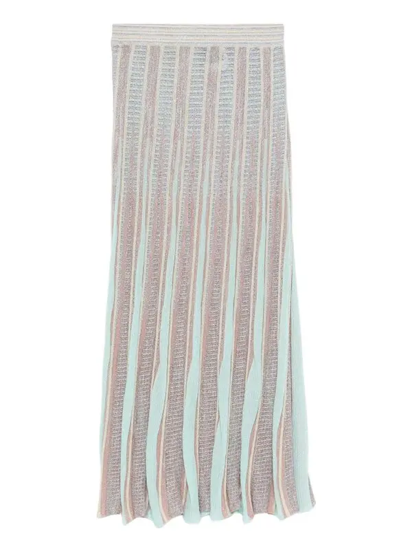 FORTE_FORTE Striped Pleated Long Skirt - Silver