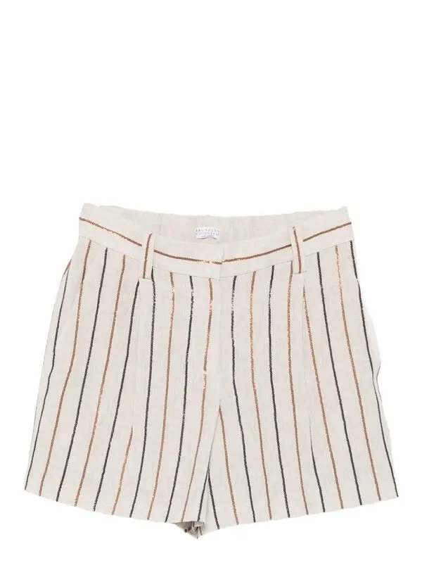 Brunello Cucinelli Striped Linen Shorts - Beige