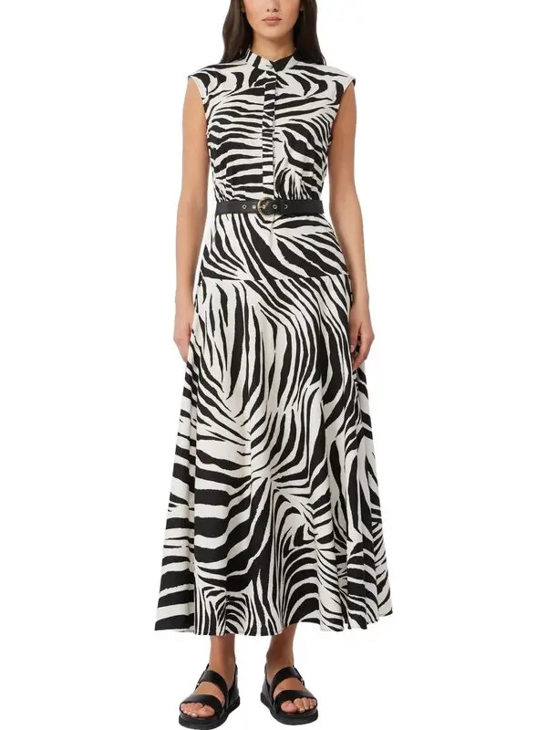 Max Mara Printed Cotton Midi Dress - Black