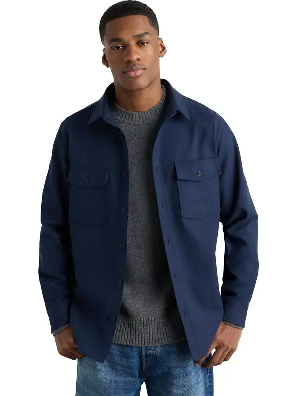 Quince Brushed Cotton Wool Utility Overshirt - Deep Navy