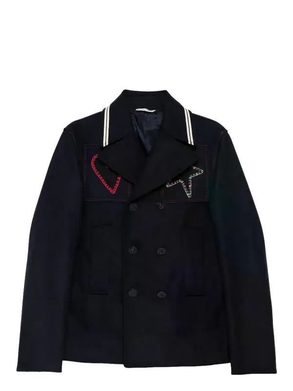 Valentino Garavani Double-breasted Embroidered Jacket - Blue