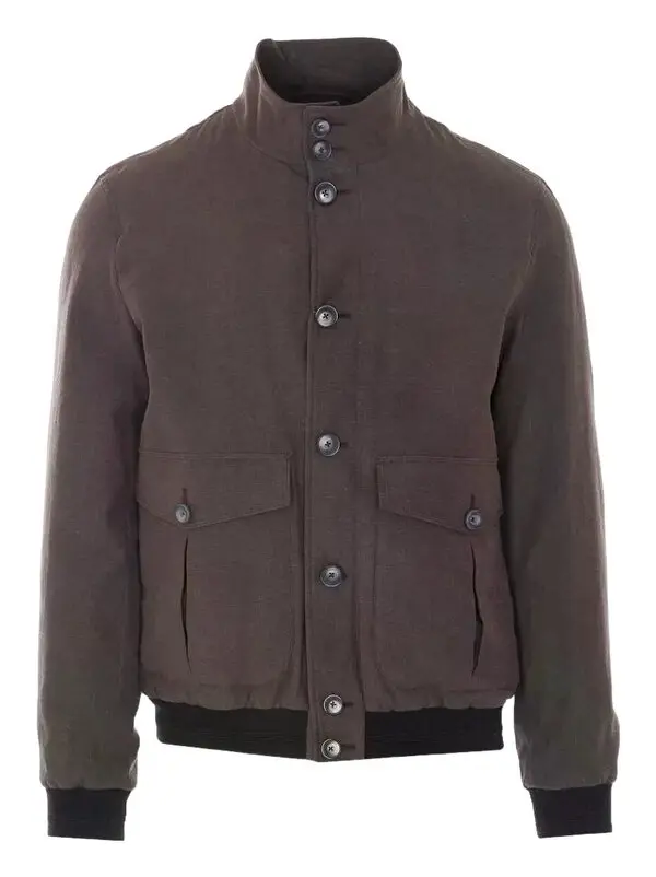 Herno Buttoned High Neck Bomber Jacket - Brown