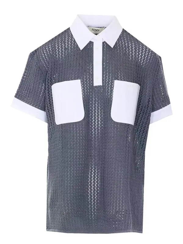 Fendi Open-knit Polo Top - Grey