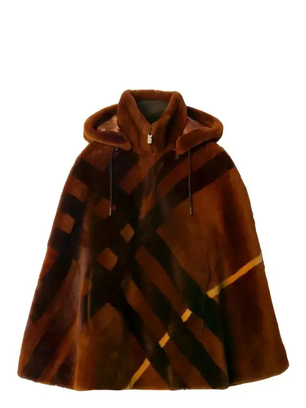 Burberry Check Intarsia Shearling Cape - Brown