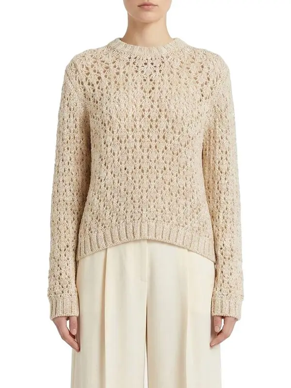 Fabiana Filippi Perforated Cotton Blend Crew Neck Sweater - White