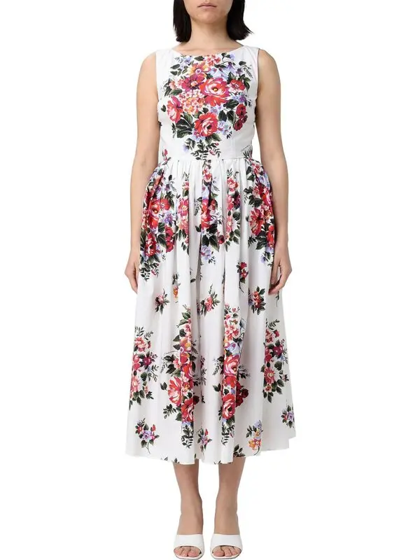 Dolce & Gabbana Floral Print Cotton Midi Dress - White