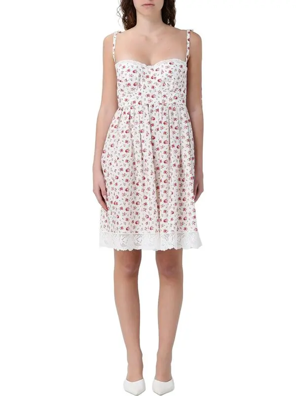 Dolce & Gabbana Floral Print Sweetheart Neckline Mini Dress - White