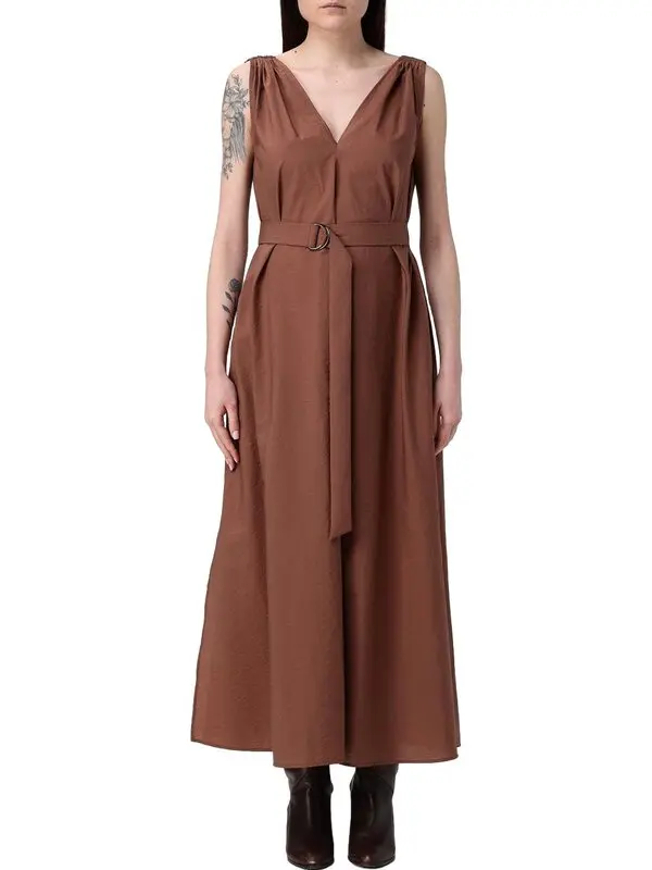 Brunello Cucinelli Cotton Belted Maxi Dress - Red