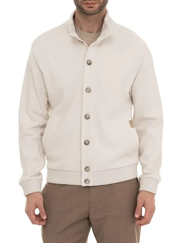 FAY Button-up Ribbed Collar Sweater - White