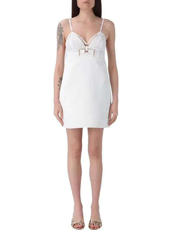 Elisabetta Franchi White Mini Dress With Gold Buckle Detail - Ivory