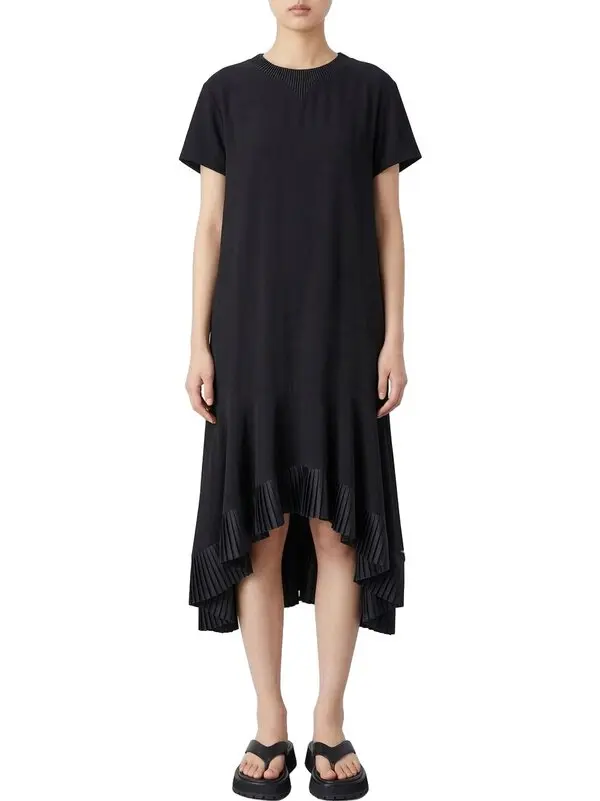 Sacai Cotton Midi Dress With Pleated Hem - Black