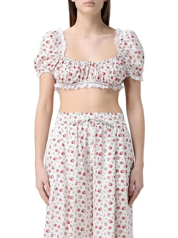 Dolce & Gabbana Floral Print Puff Sleeve Square Neck Cropped Top - Multicolor