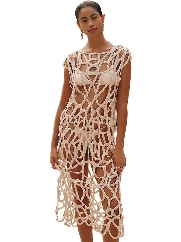 LAYERED Cotton Cutwork Crochet Tunic - Natural