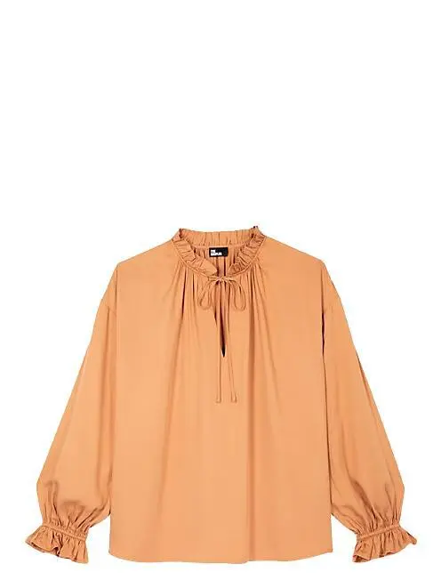 The Kooples Relaxed-fit Woven Blouse With Ruffle Detail - Camel