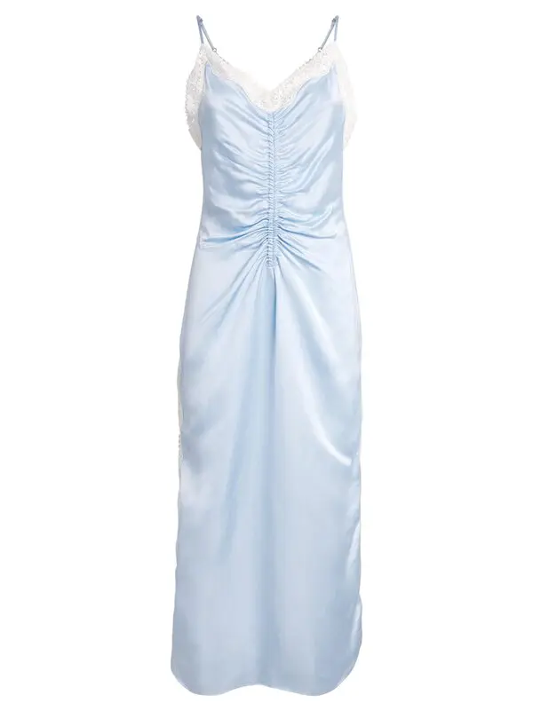 Sandro Satin Lace-detail Midi Dress - Blue