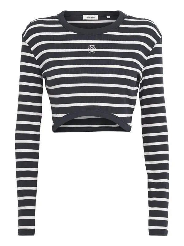 Sandro Cotton Stripe Crop Top - Blue