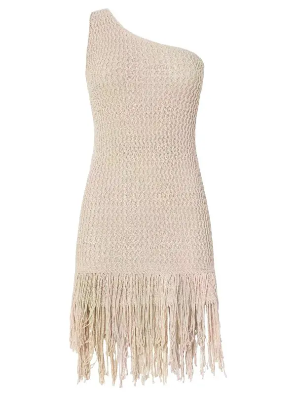 Pinko One-shoulder Fringed-hem Mini Dress - Neutrals