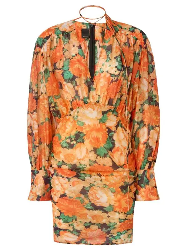 Pinko Floral V-neck Mini Dress - Orange