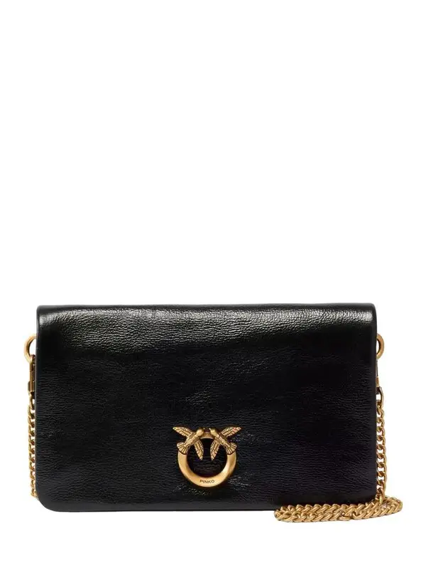 Pinko Logo-chain Shoulder Bag - Black