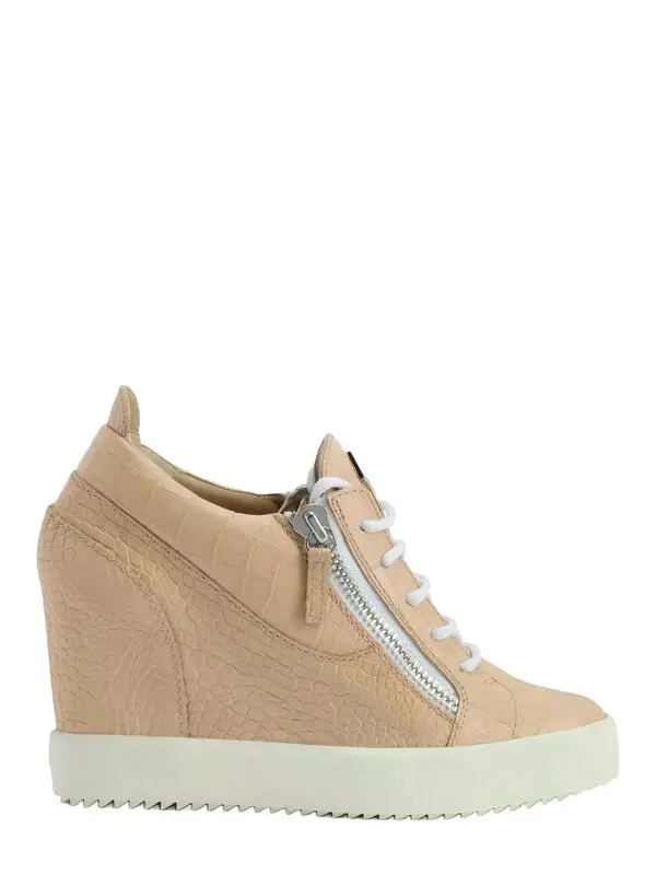 GIUSEPPE ZANOTTI Addy Crocodile-effect Wedge Sneakers - Neutrals