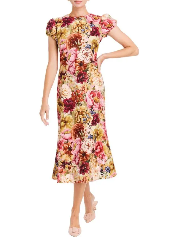 Mestiza New York Floral Crepe Midi Dress - Red/yellow