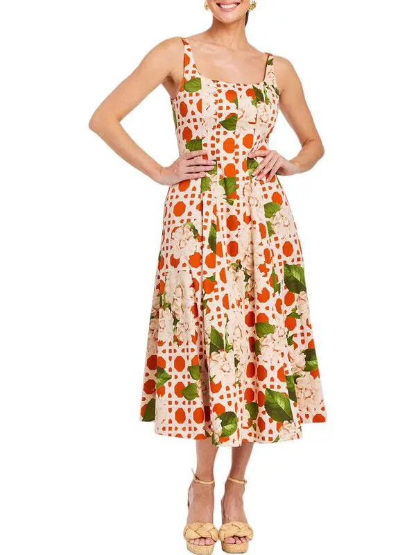 Mestiza New York Yvette Floral Cotton Reversible Midi Dress - Sunkissed Ivory