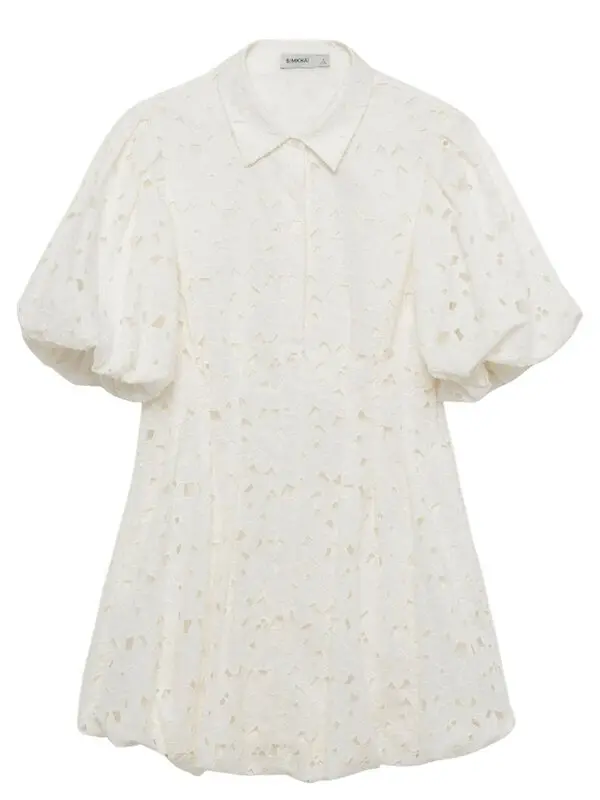 Simkhai Cleo Embroidered Cotton Mini Shirt Dress - White