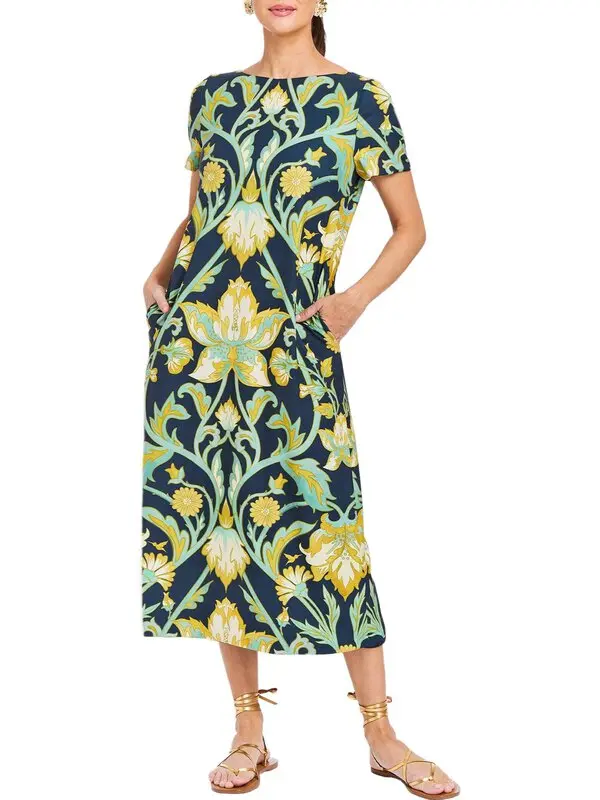 Mestiza New York Adria Reversible Floral Crepe Column Midi Dress - Navy Garden