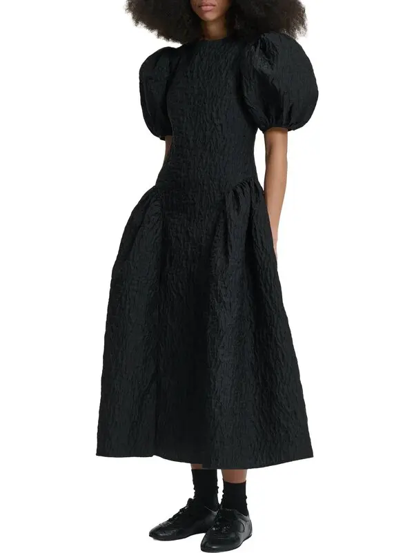 Cecilie Bahnsen Bali Lobelia Matelassé Midi Dress - Black