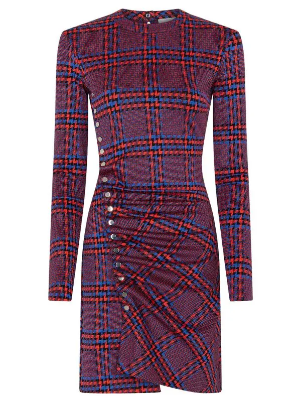 Rabanne Gathered Printed Crepe Mini Dress - Geometric/red/plaid