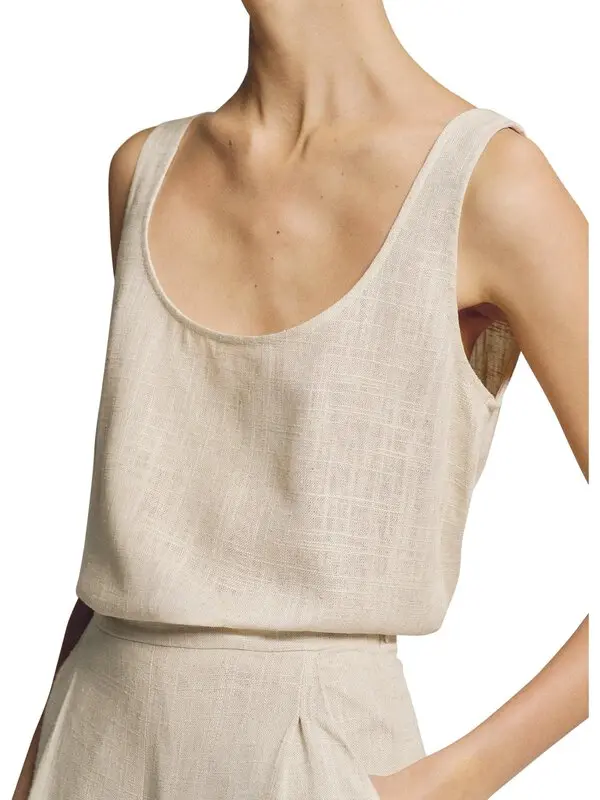 SEV Linen-viscose Scoop Neck Tank Top - Sand