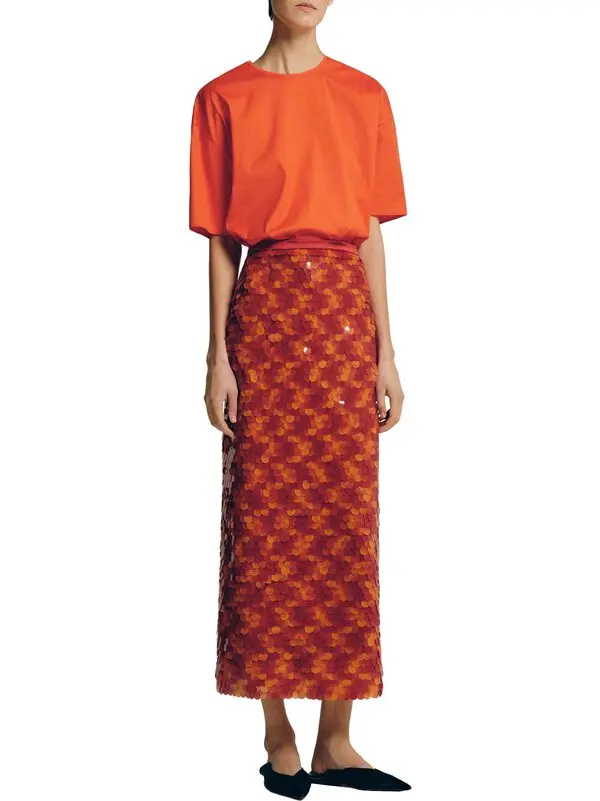 SEV Paillette-embellished Midi Skirt - Orange