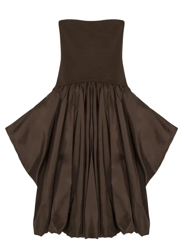 Simkhai Izzy Knit Taffeta Strapless Midi Dress - Brown