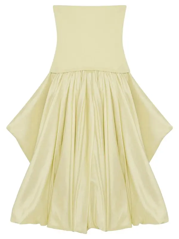 Simkhai Izzy Knit Taffeta Strapless Midi Dress - Yellow
