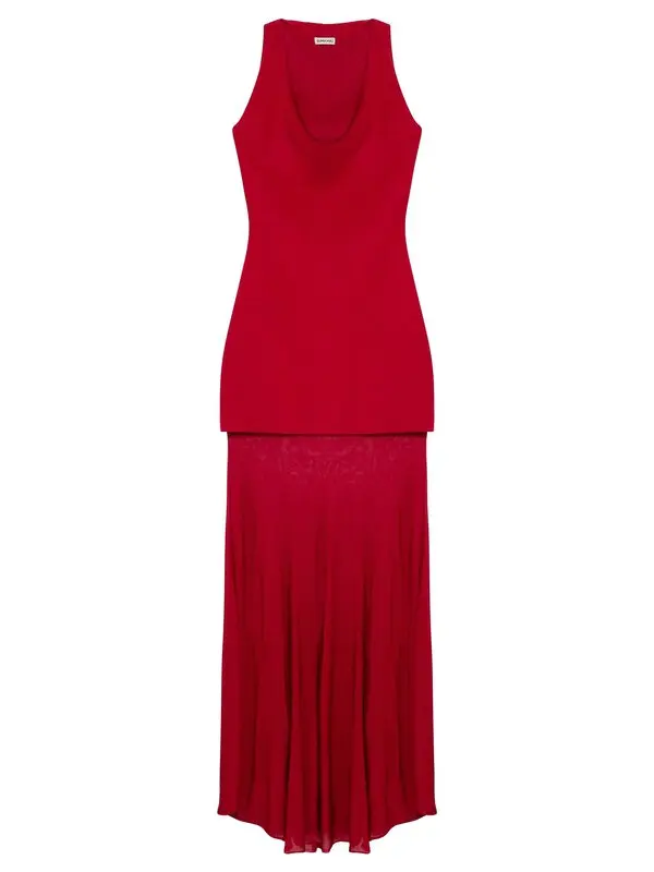 Simkhai Xena Sheer Knit Combo Cowl Neck Maxi Dress - Red