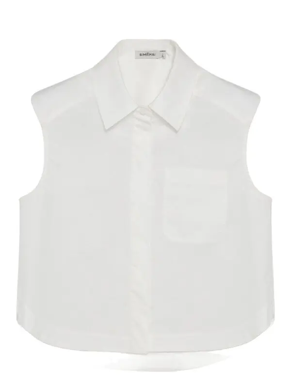 Simkhai Winslow Poplin Cropped Sleeveless Shirt - White