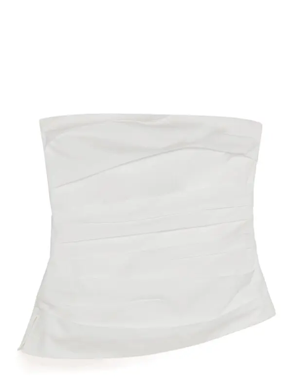 Simkhai Emerson Poplin Ruched Bustier Top - White