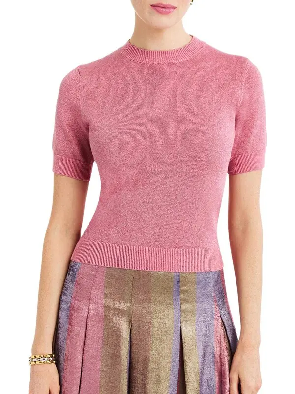 Mestiza New York Metallic Knit Short-sleeve Sweater - Pink